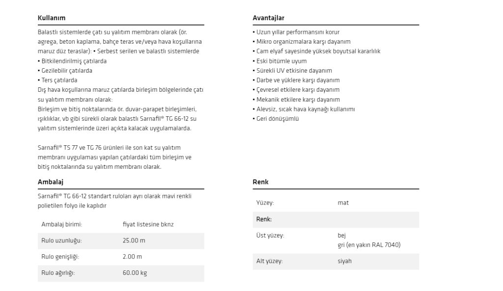 Sarnafil® TG 66-12 | Tratek Yapı Mühendislik