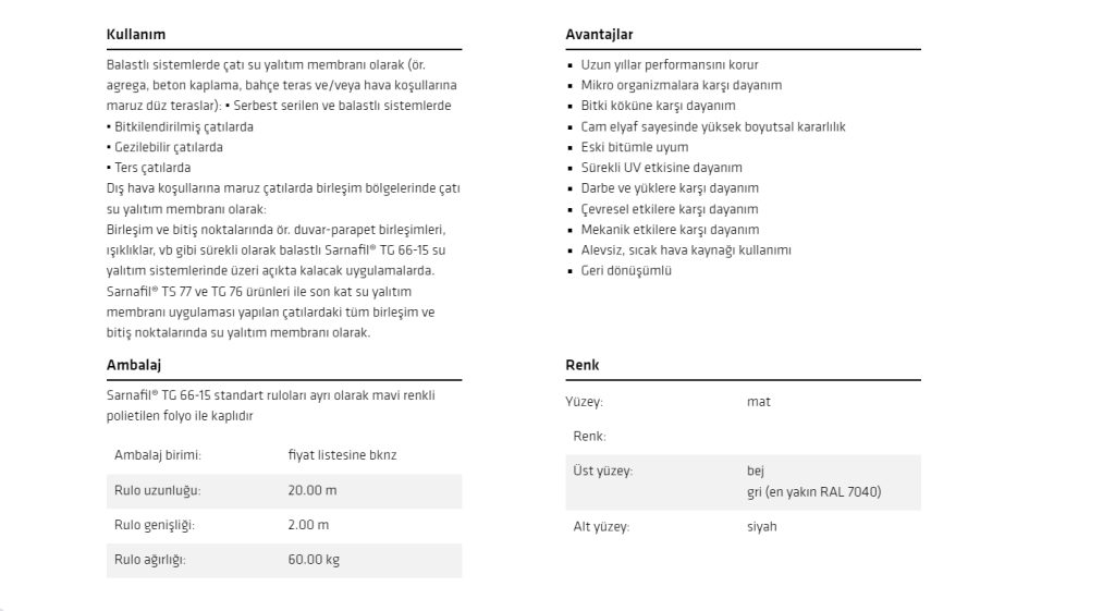 Sarnafil® TG 66-15 | Tratek Yapı Mühendislik